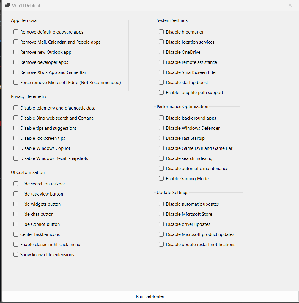 GitHub - kmanan/Win11DebloatGUI: GUI for Win11Debloat